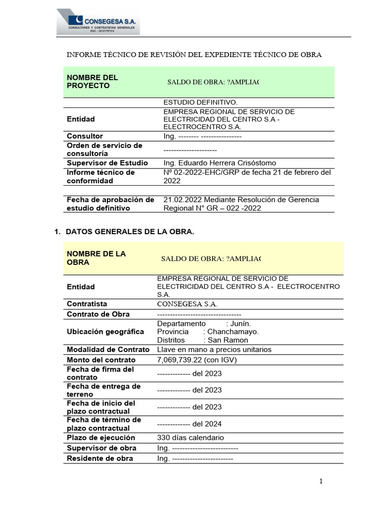 Informe Tecnico de Revision de Exp - Tec.de Obra. V.5 | Descargar gratis PDF | Bienes ...