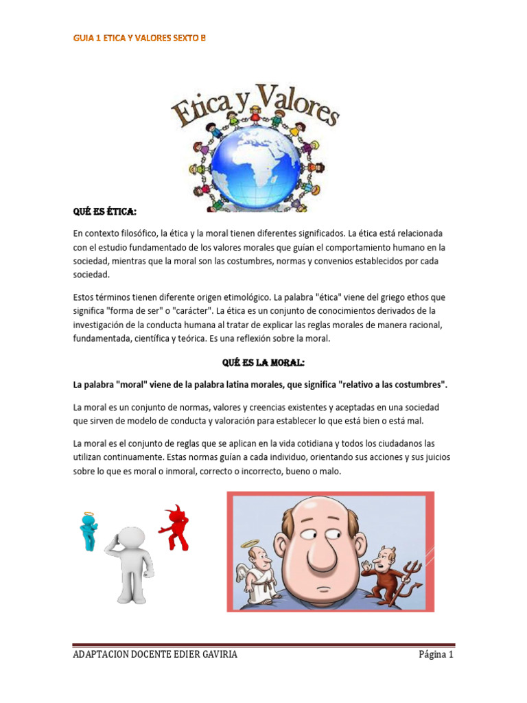 Guia 1 ETICA Y VALORES SEXTO | PDF | Moralidad