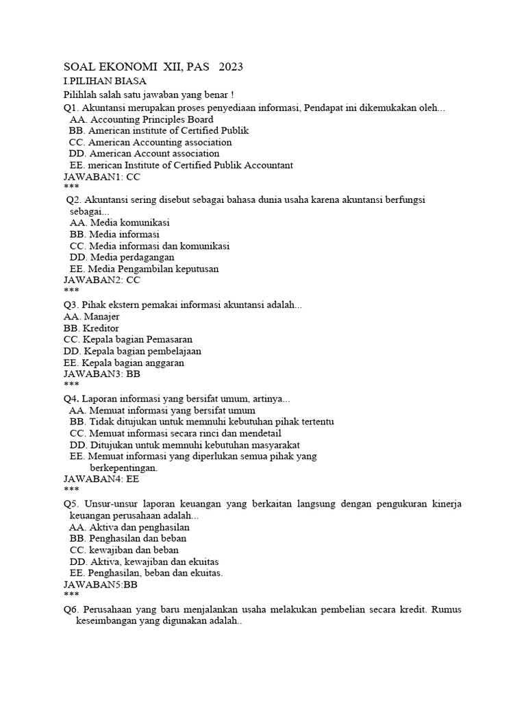 Soal Eko 12' Ganjil 2023 | PDF | Hukum