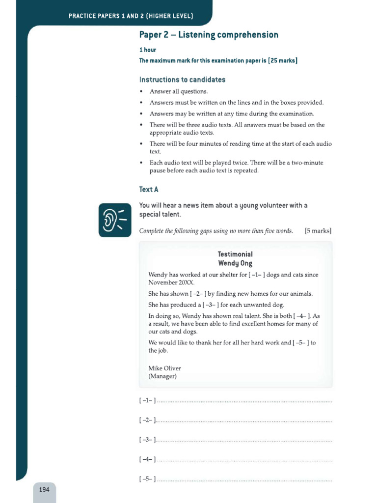LISTENING - Questions Booklet HIGHER LEVEL - APRIL 2023 | PDF
