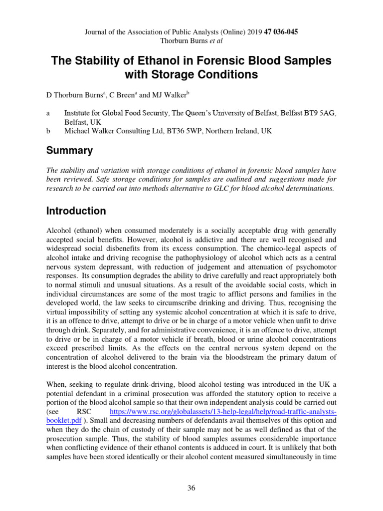 The Stability of Ethanol in Forensic Blood Samples With Storage ...