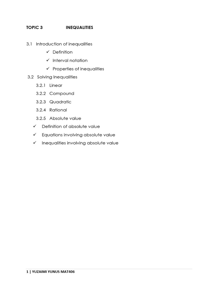 Topic 3 Inequalities | PDF | Inequality (Mathematics) | Mathematical Objects