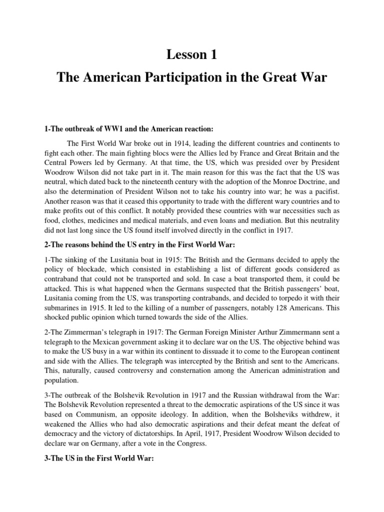 Lesson 1 | PDF | World War I | Woodrow Wilson