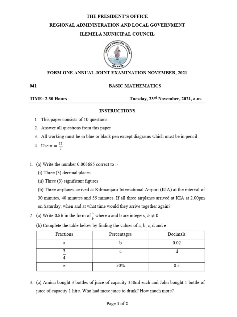 Basic Mathematics F1 | PDF | Equations | Mathematics