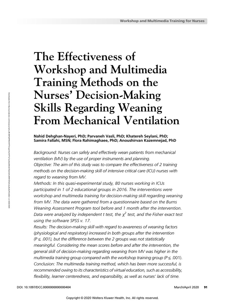 The Effectiveness of Workshop and Multimedia Training Methods On The Nurses ' Decision-Making ...