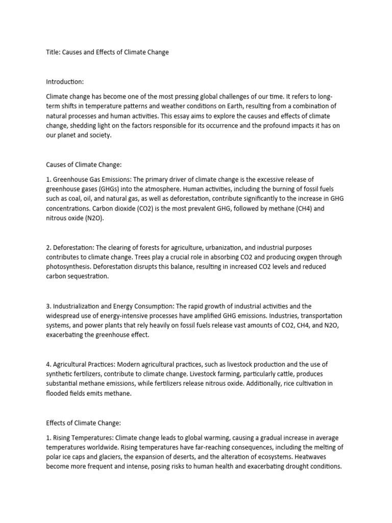 Climate Change Essay | PDF | Climate Change | Greenhouse Gas