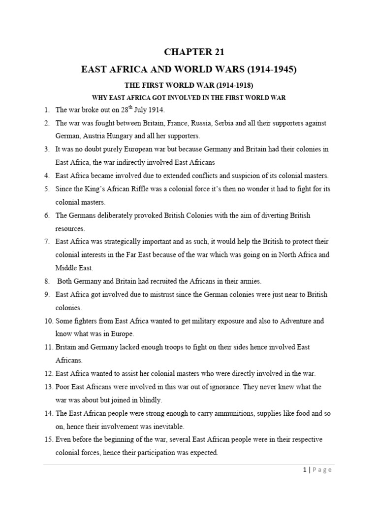 S4 History Notes East Africa and World Wars (1914-1945) | PDF | East ...