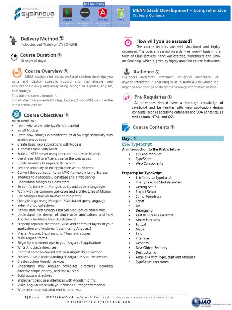 MEAN Stack Training Course Overview | PDF | Angular Js | World Wide Web