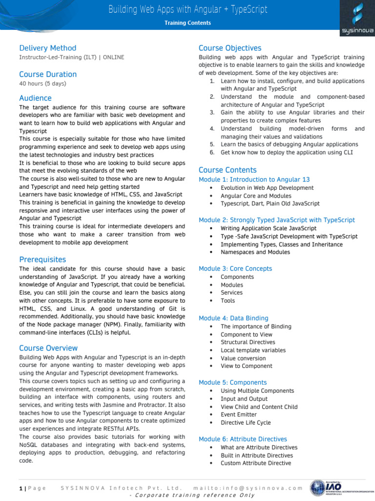 Building Web Apps With Angular + TypeScript - 5 Days | PDF | World Wide Web | Internet & Web