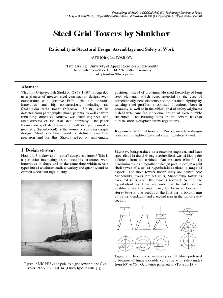 Tomlow J Steel Grid Towers by Shukhov Ra | PDF