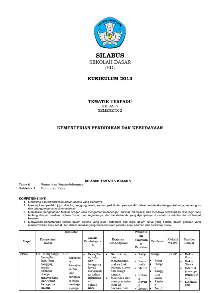 Silabus Kelas 5 Tema 6 | PDF