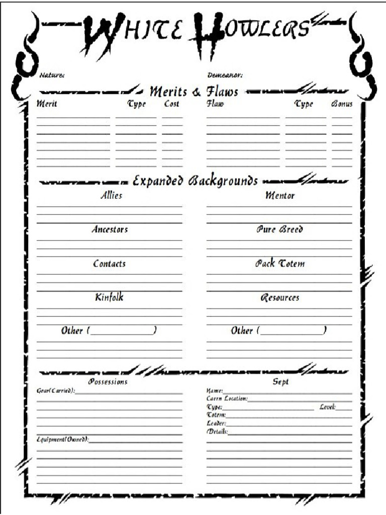 White Howler Character Sheet 1 | PDF