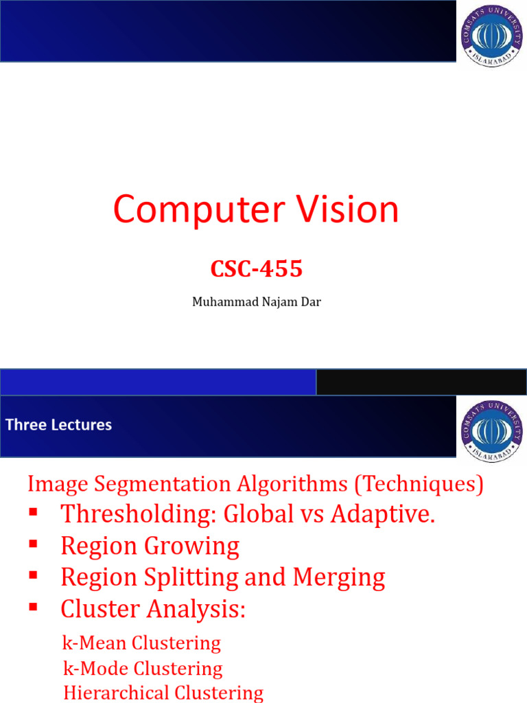 CV Lecture 7 | PDF | Image Segmentation | Cluster Analysis