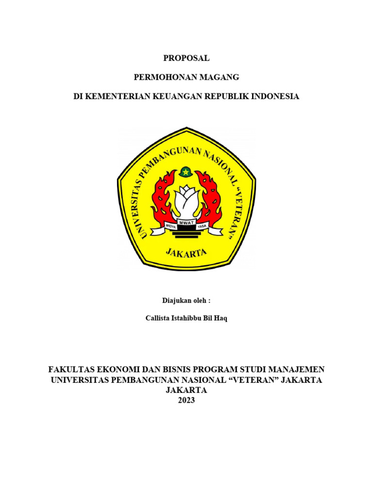 Proposal Permohonan Magang Kemenkeu Callista | PDF Proposal Permohonan Magang Kemenkeu Callista | PDF