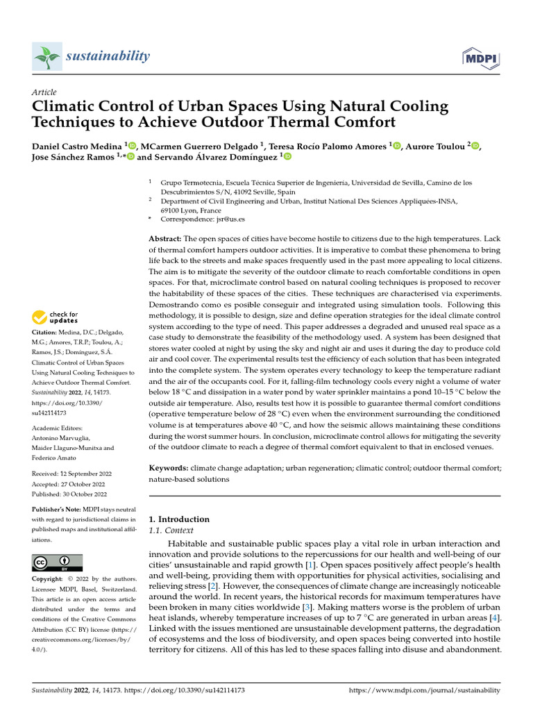 Climatic Control of Urban Spaces Using Natural Cooling Techniques To Achieve Outdoor Thermal ...