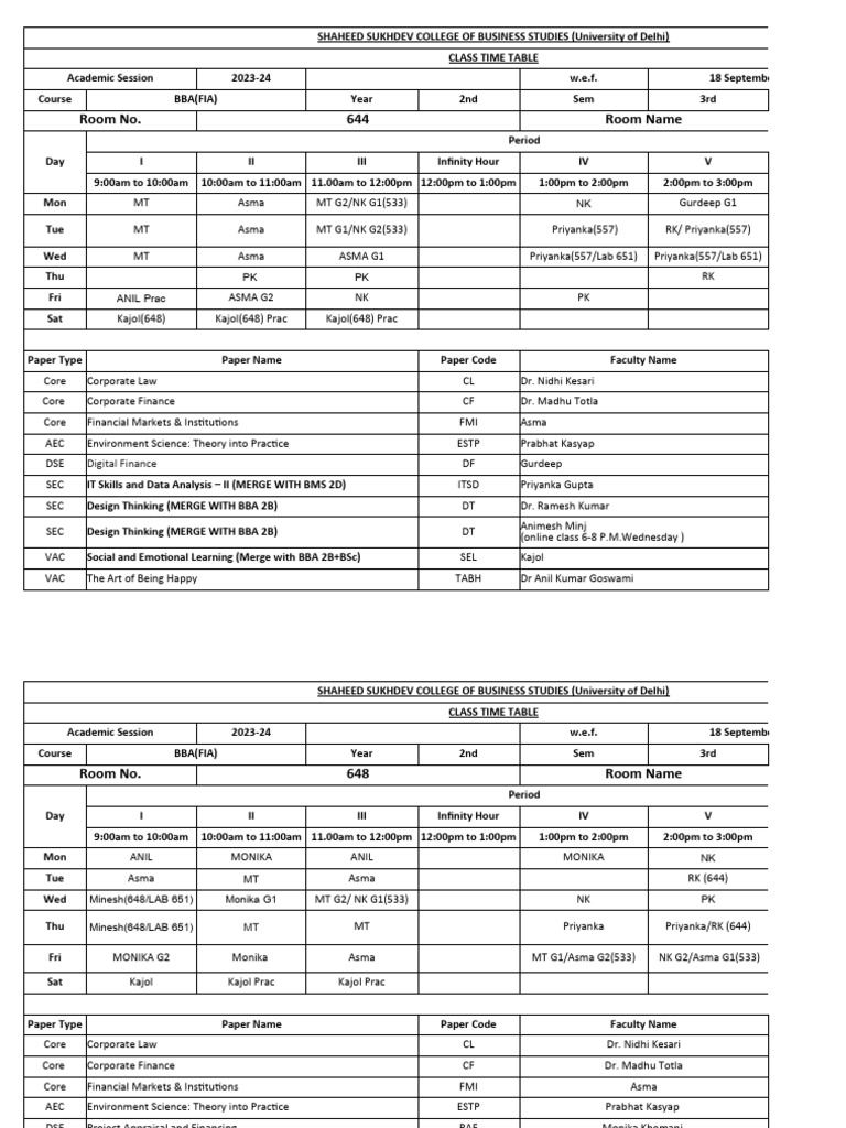 Time Table Wef 08-11-23 Student | PDF | Business | Economies