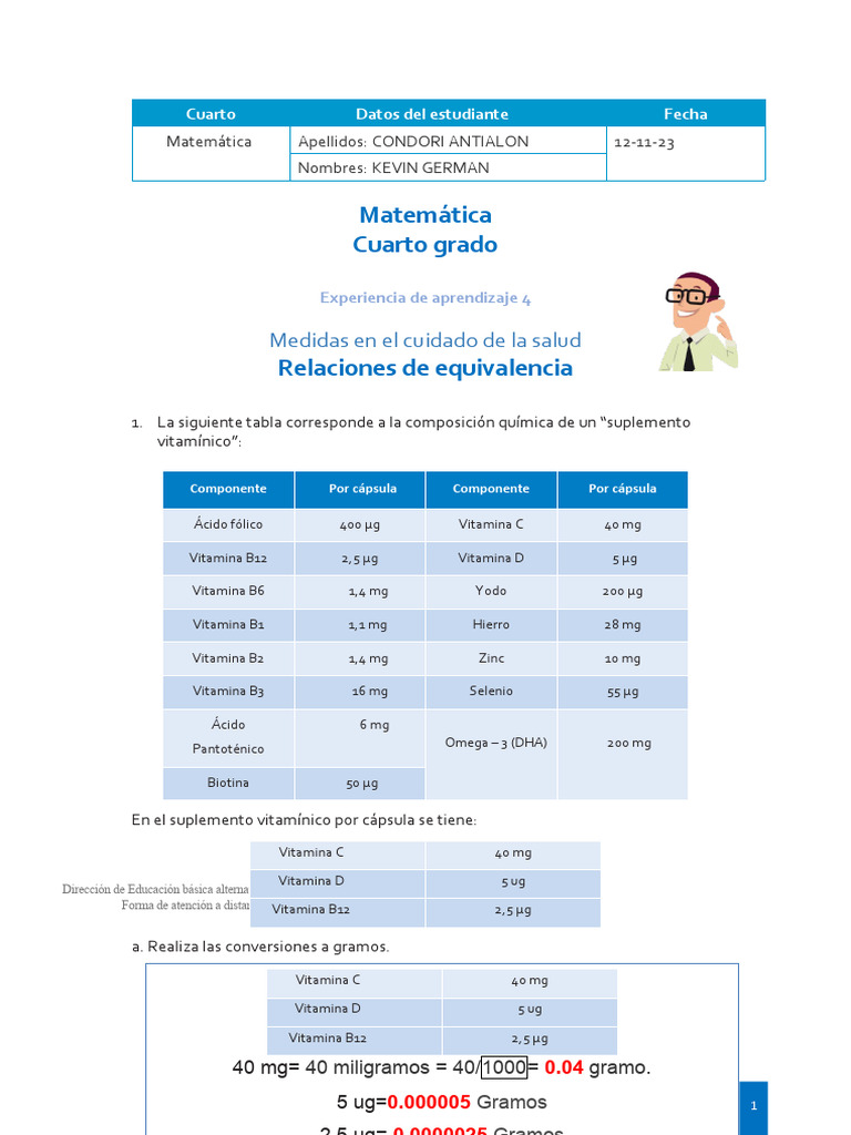 MAT4 EA4 Act 2 Relaciones de Equivalencia | PDF | Vitamina | Leucocito
