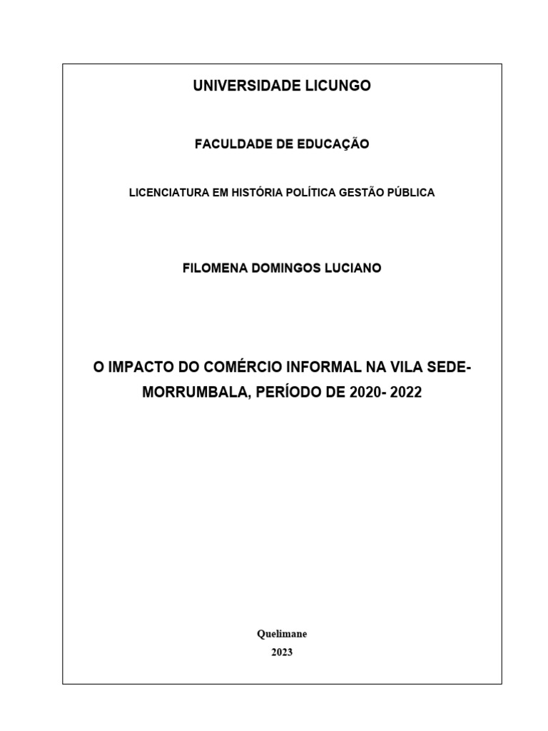 Monografia Final Filomena | PDF | Economia | Mercado (economia)