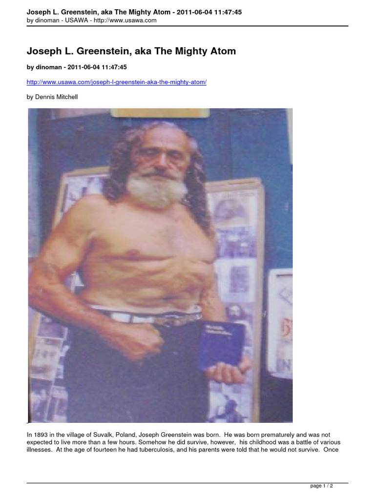 Joseph L Greenstein Aka The Mighty Atom | PDF
