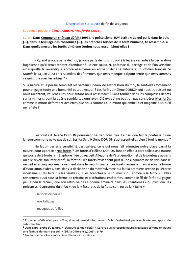 Corrigé de Dissertation - H Dorion | PDF | Poésie | Walden ou la Vie dans les bois