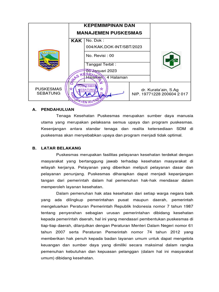 1.2.2.b.1 KAK KEGIATAN KMP | PDF | Pengelolaan Keuangan & Uang | Kesehatan Holistik