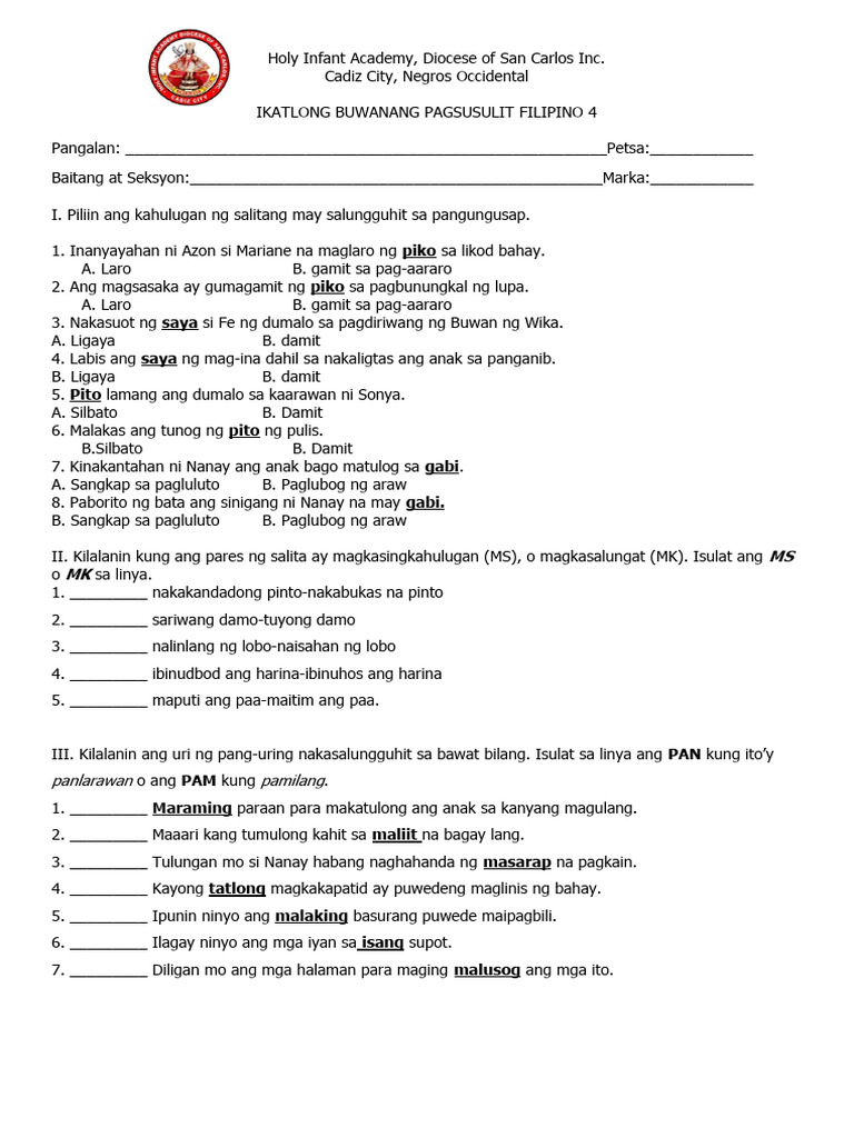 FIL. 4 3rd Monthly Exam | PDF