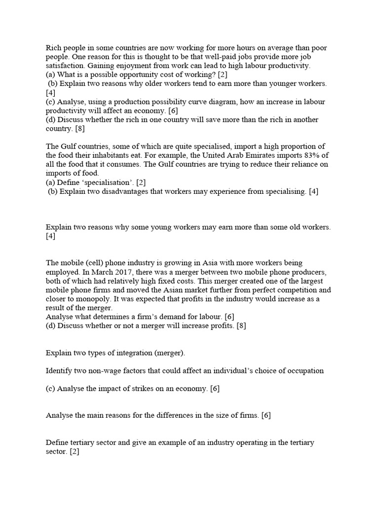 IGCSE Economics Questions | PDF | Labour Economics | Mergers And ...