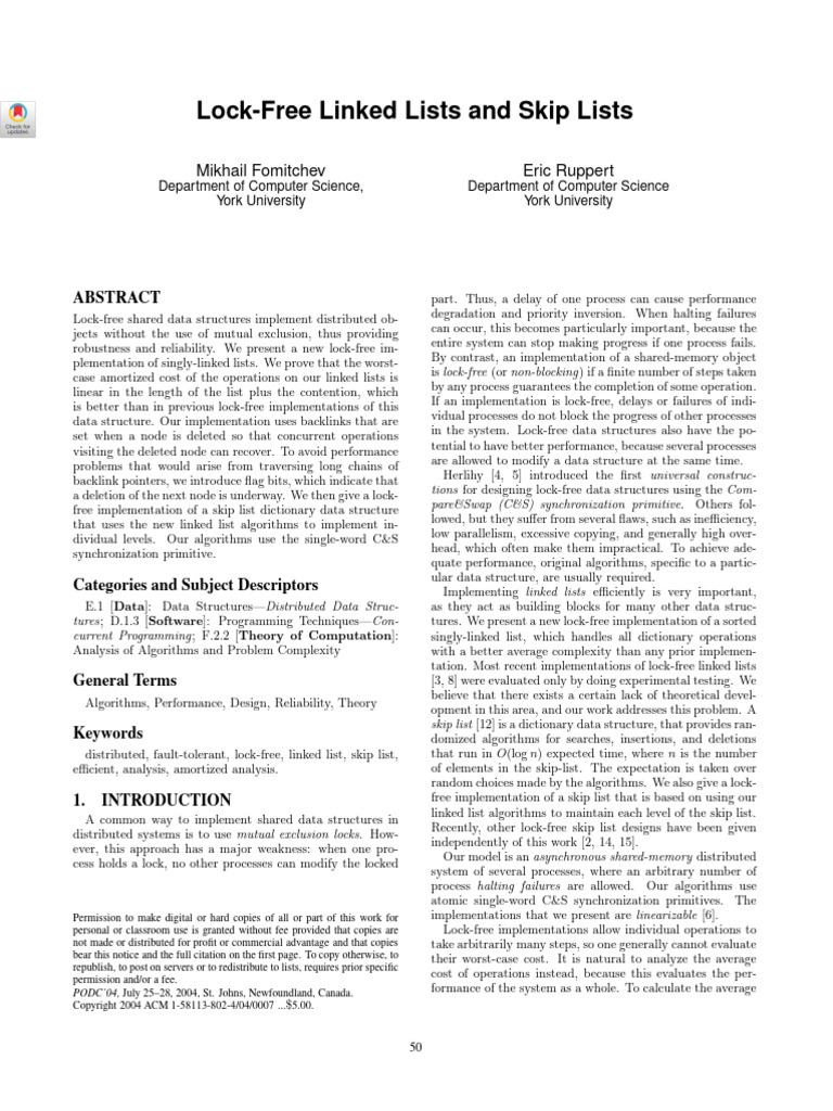 Lock Free Linked Lists And Skip Lists Pdf Cybernetics Computer 6157