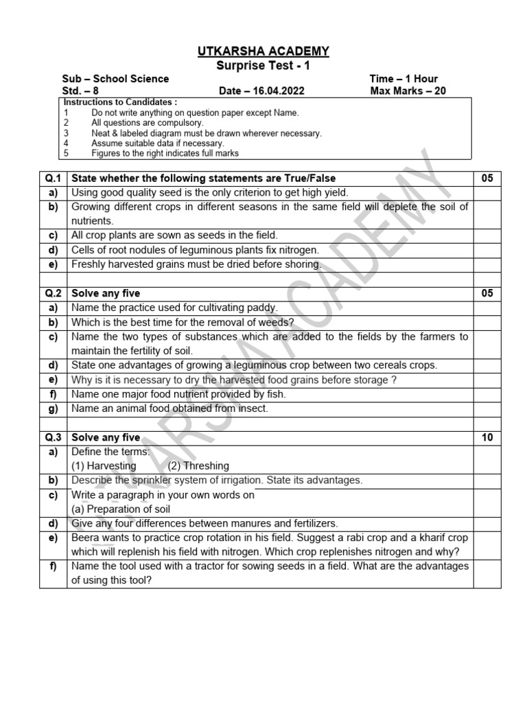 Class 8 Science True/False Quiz | PDF