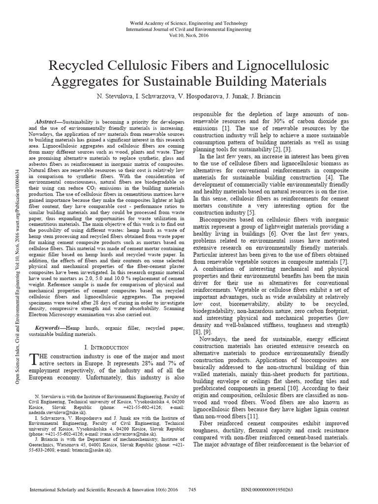 Recycled Cellulosic Fibers and Lignocellulosic Aggregates For ...