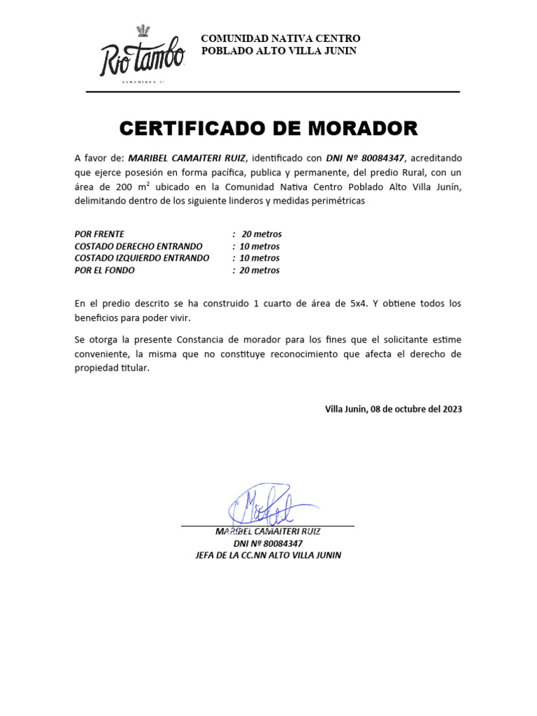 Certificado de Morador | PDF