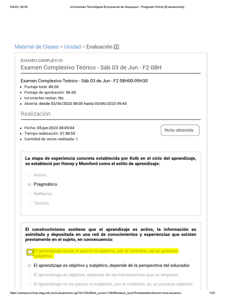 Examen Complexivo UTEG 2023 | PDF | Aprendizaje | Enseñando