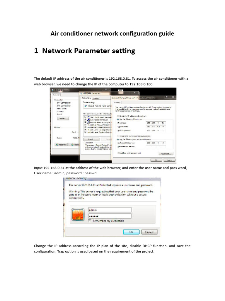Air Conditioner Network Configuration Guide | PDF