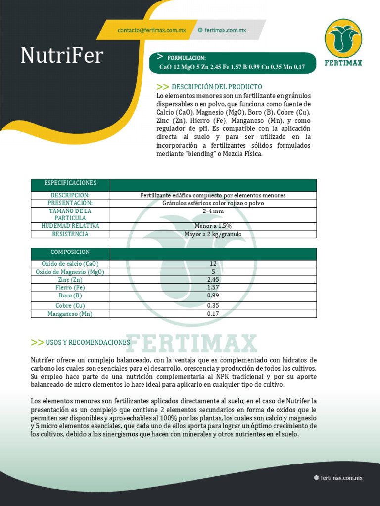 Nutrifer: Fertilizante de Elementos Menores | PDF | Fertilizante | Cobre