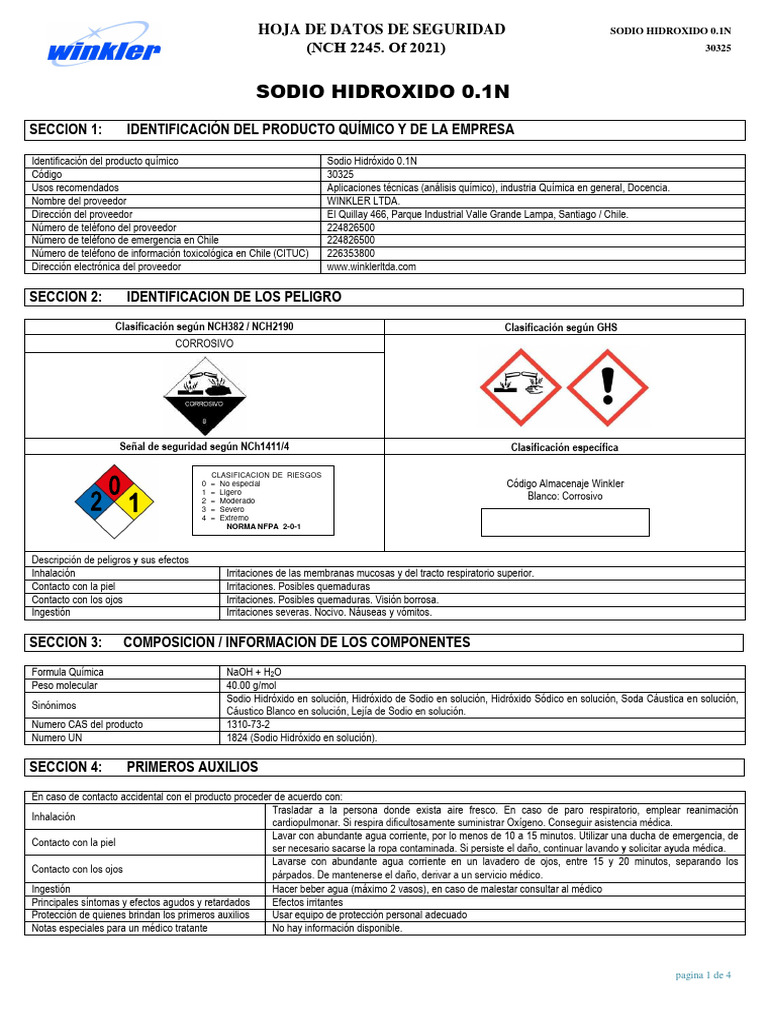 Sodio Hidroxido 0.1N | PDF | Hidróxido de sodio | Agua