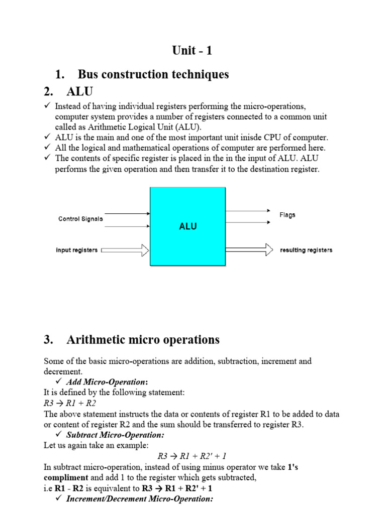 Unit - 1 1. Bus Construction Techniques 2. ALU | PDF | Random Access Memory | Central Processing ...