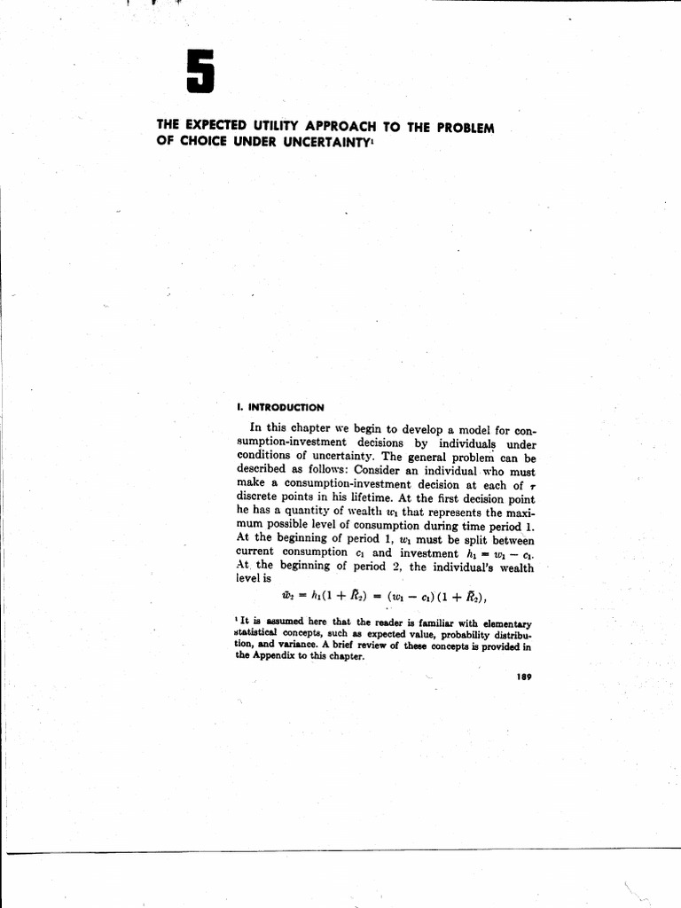Chapter 5 The Expected Utility Approach To The Problem of Choice Under Uncertainty | PDF