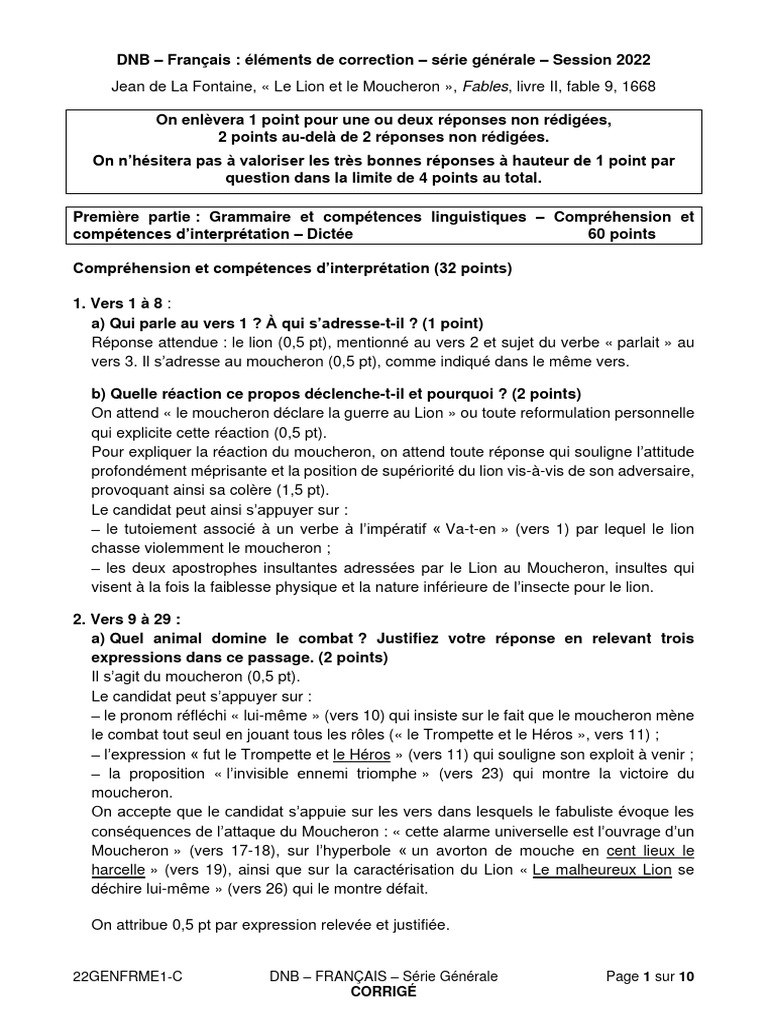 DNB 2022 Correction | PDF | Fable | Comédie