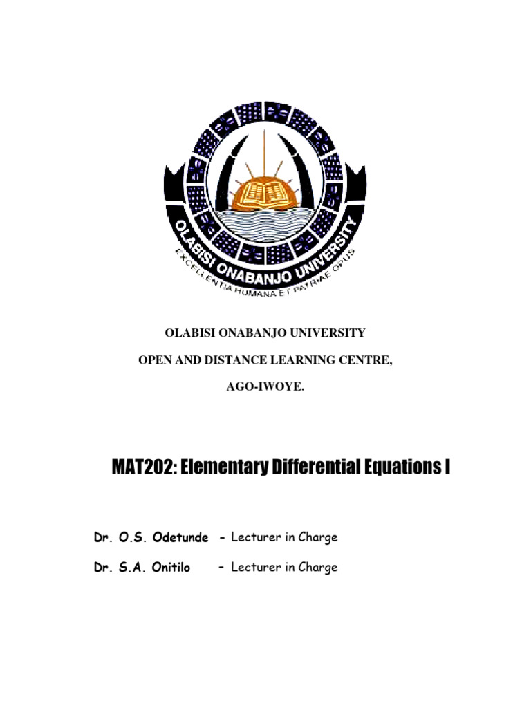MAT202 - Elementary Differential Equations I | PDF | Differential Equations | Equations