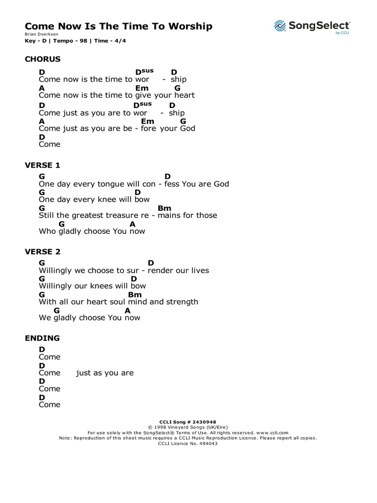 Come Now Is The Time To Worship-chords-D | PDF