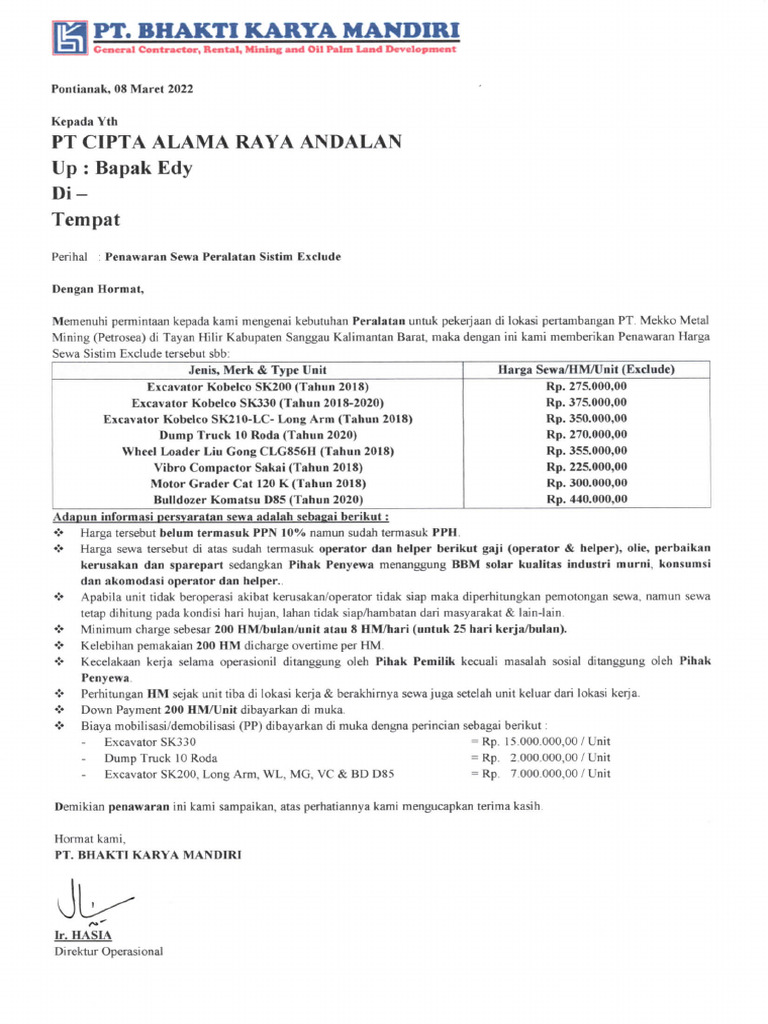Penawaran PT. Cipta Alama Raya Andalan 2022 | PDF