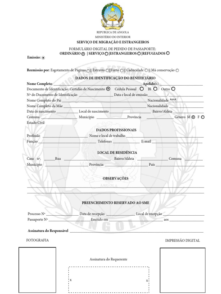 Formálario de Pedido de Passaporte | PDF | Passaporte | Governo e personalidade