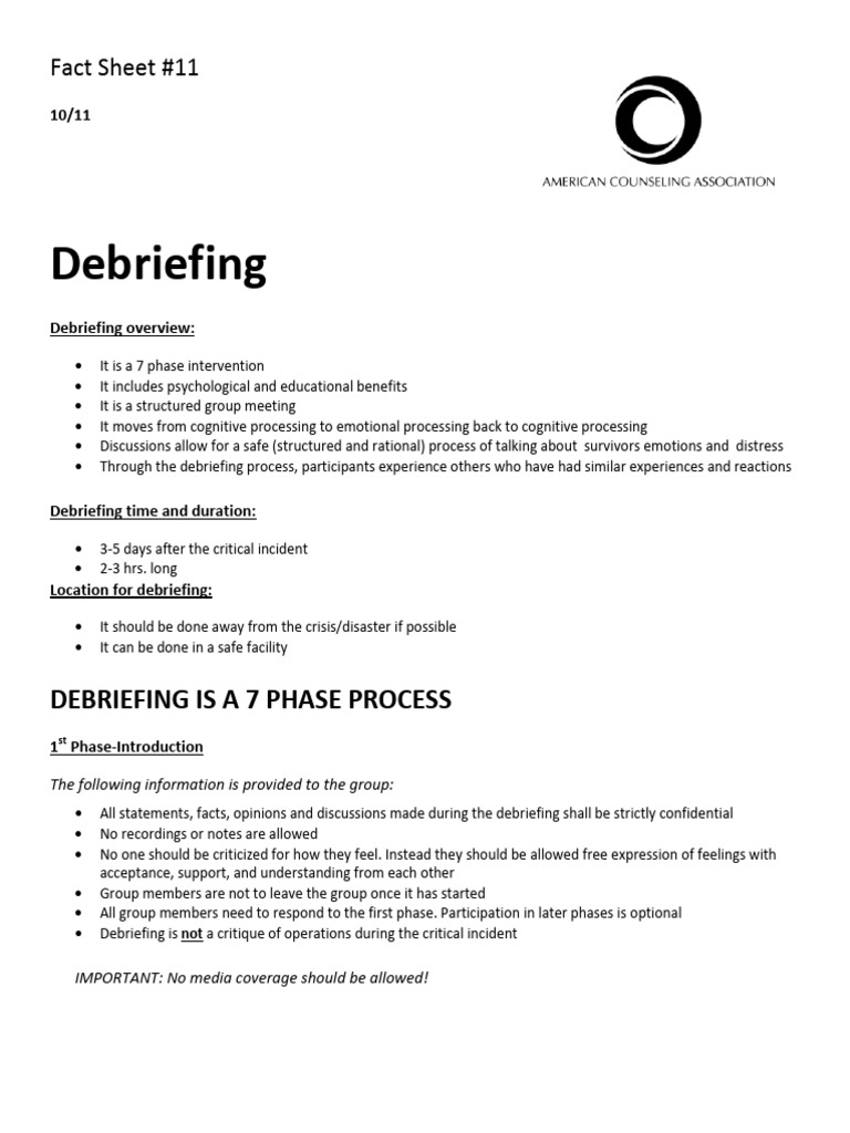 Fact Sheet 11 - Debriefing | PDF | Feeling | Cognition