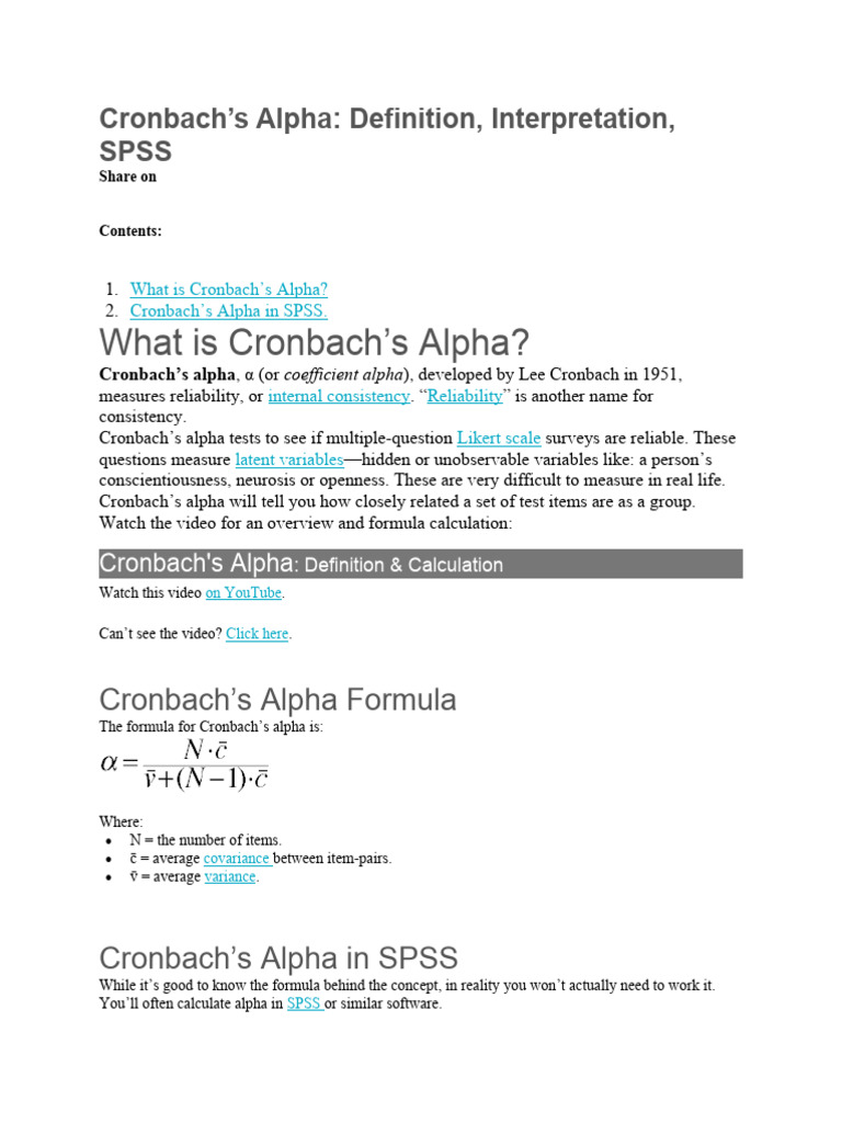 Cronbach Alpha | PDF | Cronbach's Alpha | Spss