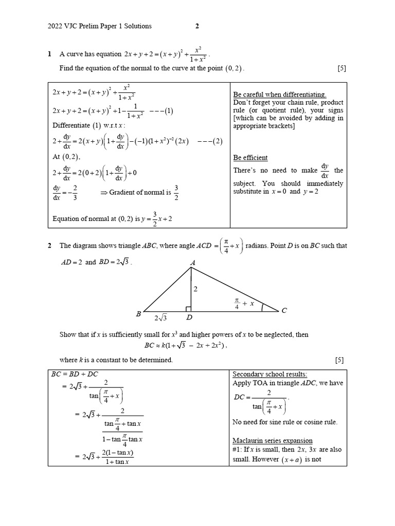 Prelim Paper 1 - 2022 - Solution (Comments) | PDF | Trigonometric Functions | Geometry