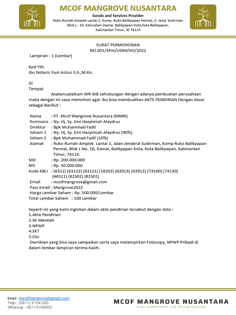 Permohonan Akte Pendirian Notaris | PDF