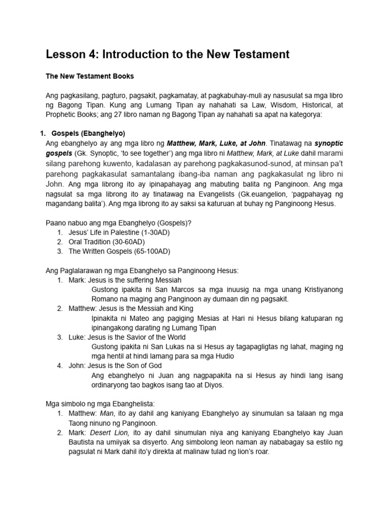 Lesson 4 - Introduction To The New Testament | PDF