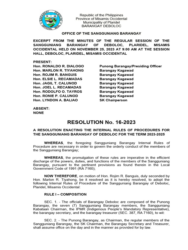 16-2023 Internal Rules | Download Free PDF | Committee | Quorum