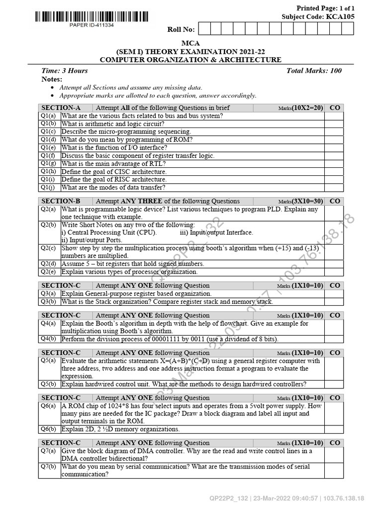 Mca 1 Sem Computer Organization and Architecture Kca105 2022 | PDF ... Mca 1 Sem Computer Organization and Architecture Kca105 2022 | PDF ...