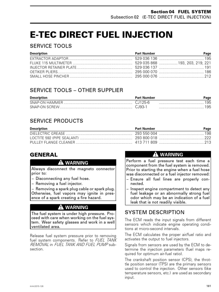SKI-DOO E-TEC Direct Fuel Injection (SUMMIT X) - Shop Manual ...